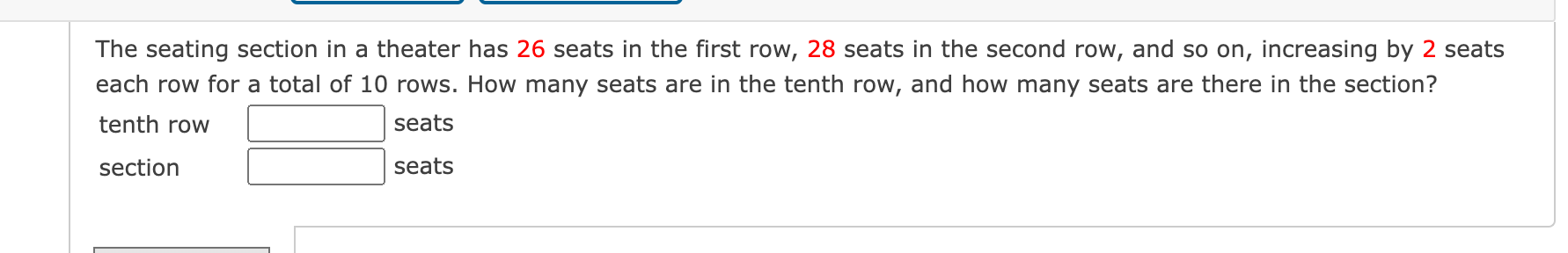 Solved The seating section in a theater has 26 ﻿seats in the | Chegg.com