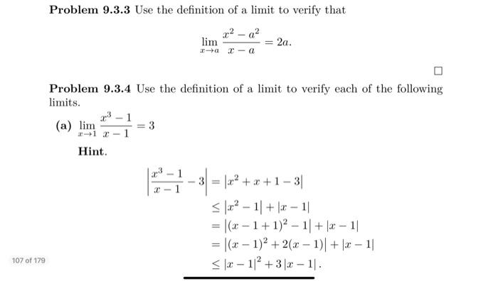 Solved Problem 9.3.3 Use the definition of a limit to verify | Chegg.com