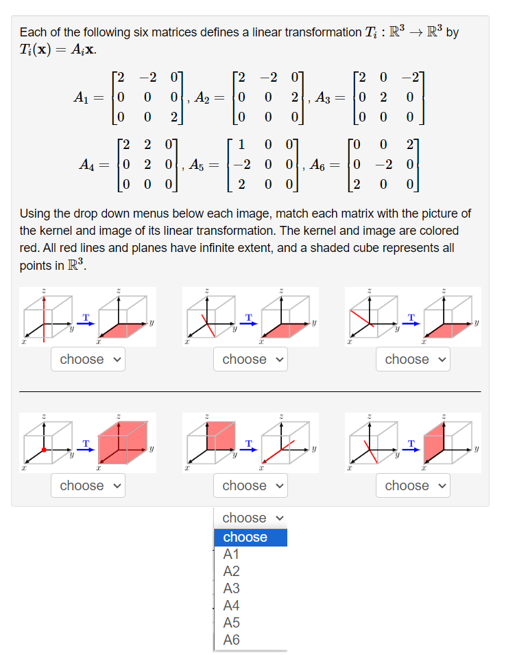 Solved Each of the following six matrices defines a linear | Chegg.com