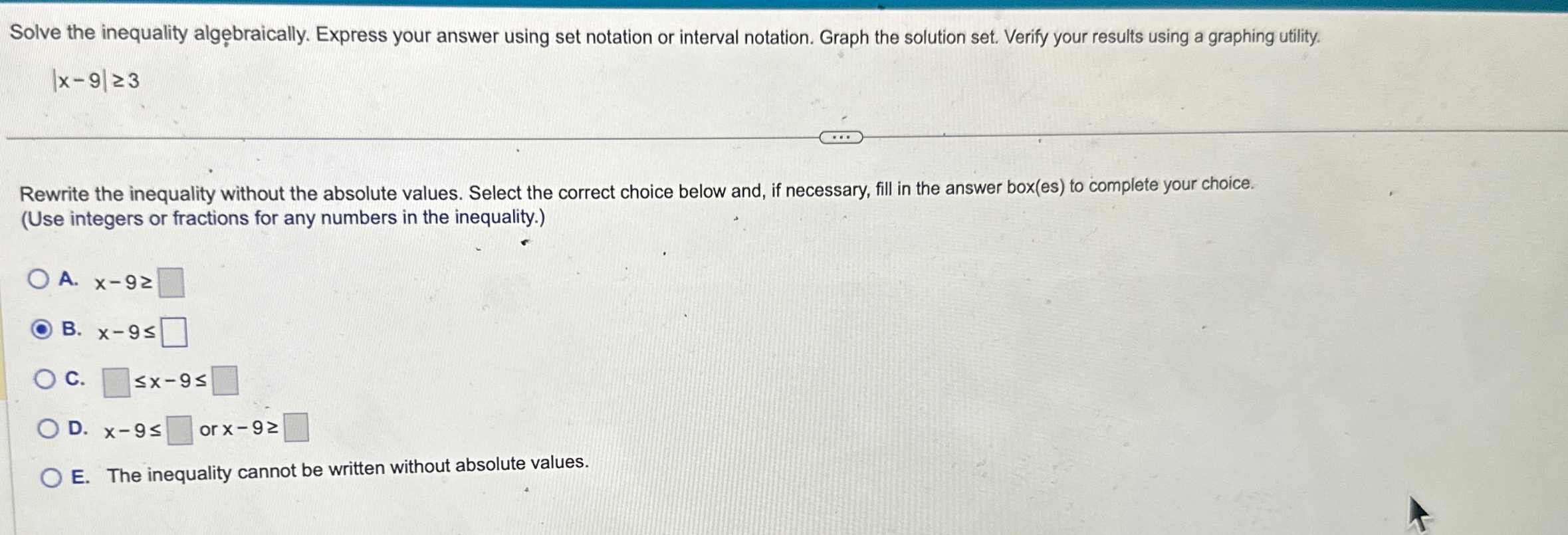 Solved Solve the inequality algebraically. Express your | Chegg.com