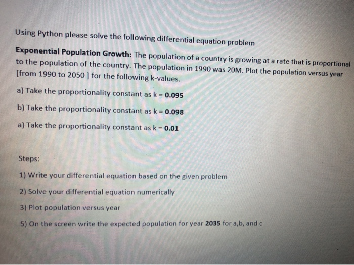 Solved Using Python please solve the following differential | Chegg.com