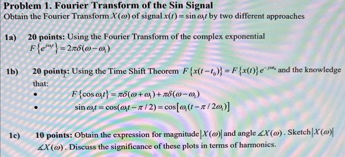 Solved Problem 1. Fourier Transform of the Sin Signal Obtain | Chegg.com