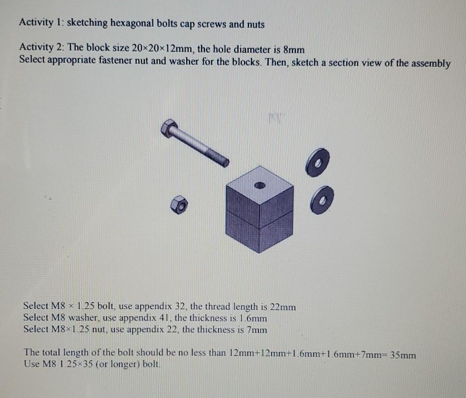 Activity 1: sketching hexagonal bolts cap screws and | Chegg.com