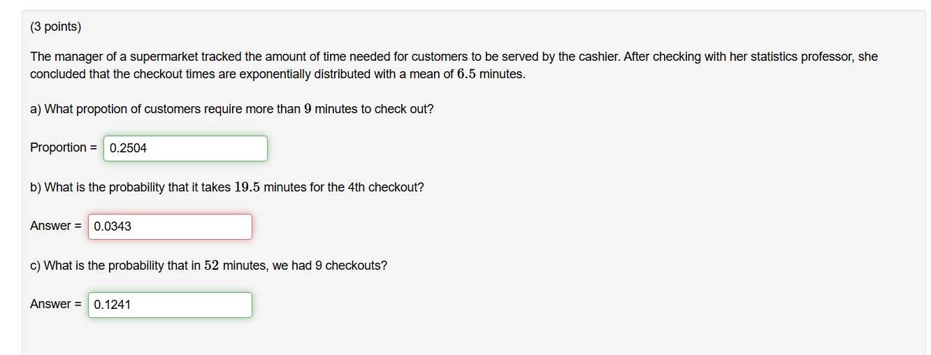 Solved (3 ﻿points)The manager of a supermarket tracked the | Chegg.com