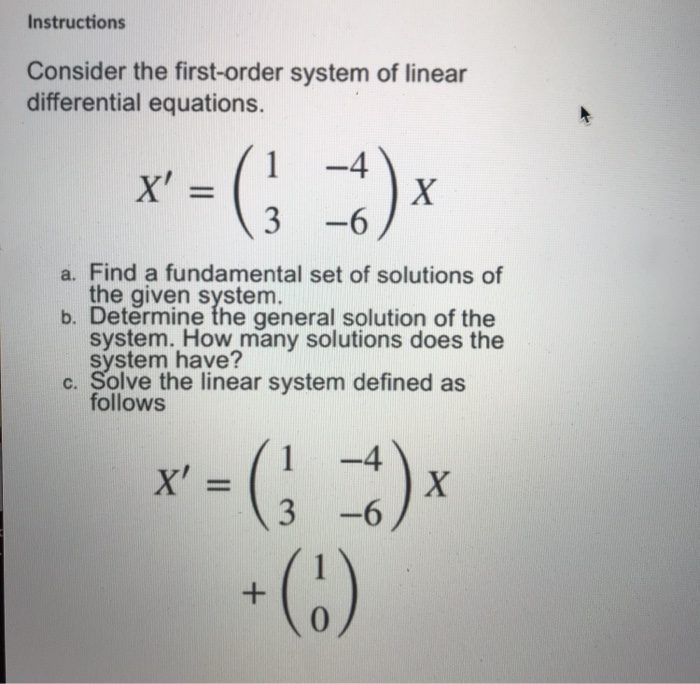 Solved Instructions Consider the first-order system of | Chegg.com
