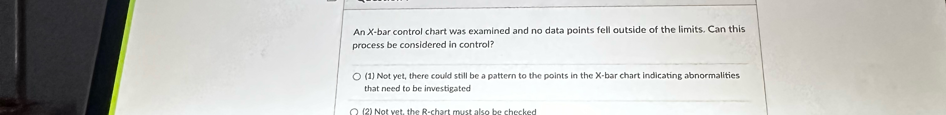 Solved An X Bar Control Chart Was Examined And No Data