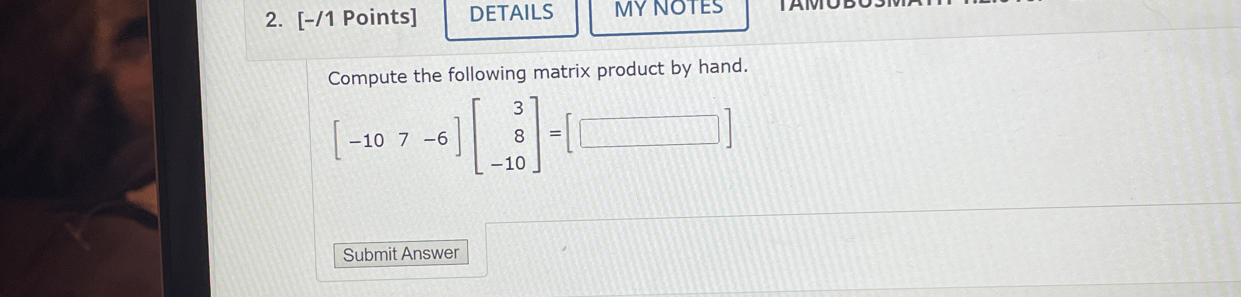 Solved [-/1 ﻿Points]Compute the following matrix product by | Chegg.com