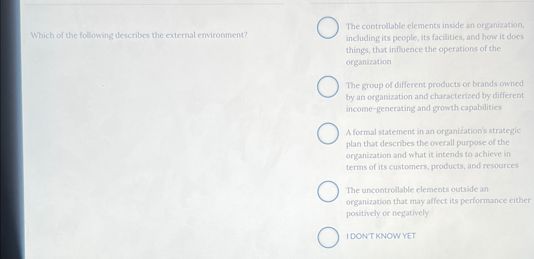 Solved Which of the following describes the external | Chegg.com