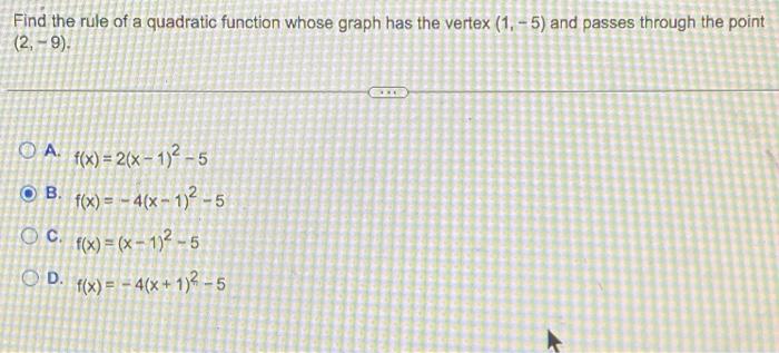 Solved Find the rule of a quadratic function whose graph has | Chegg.com