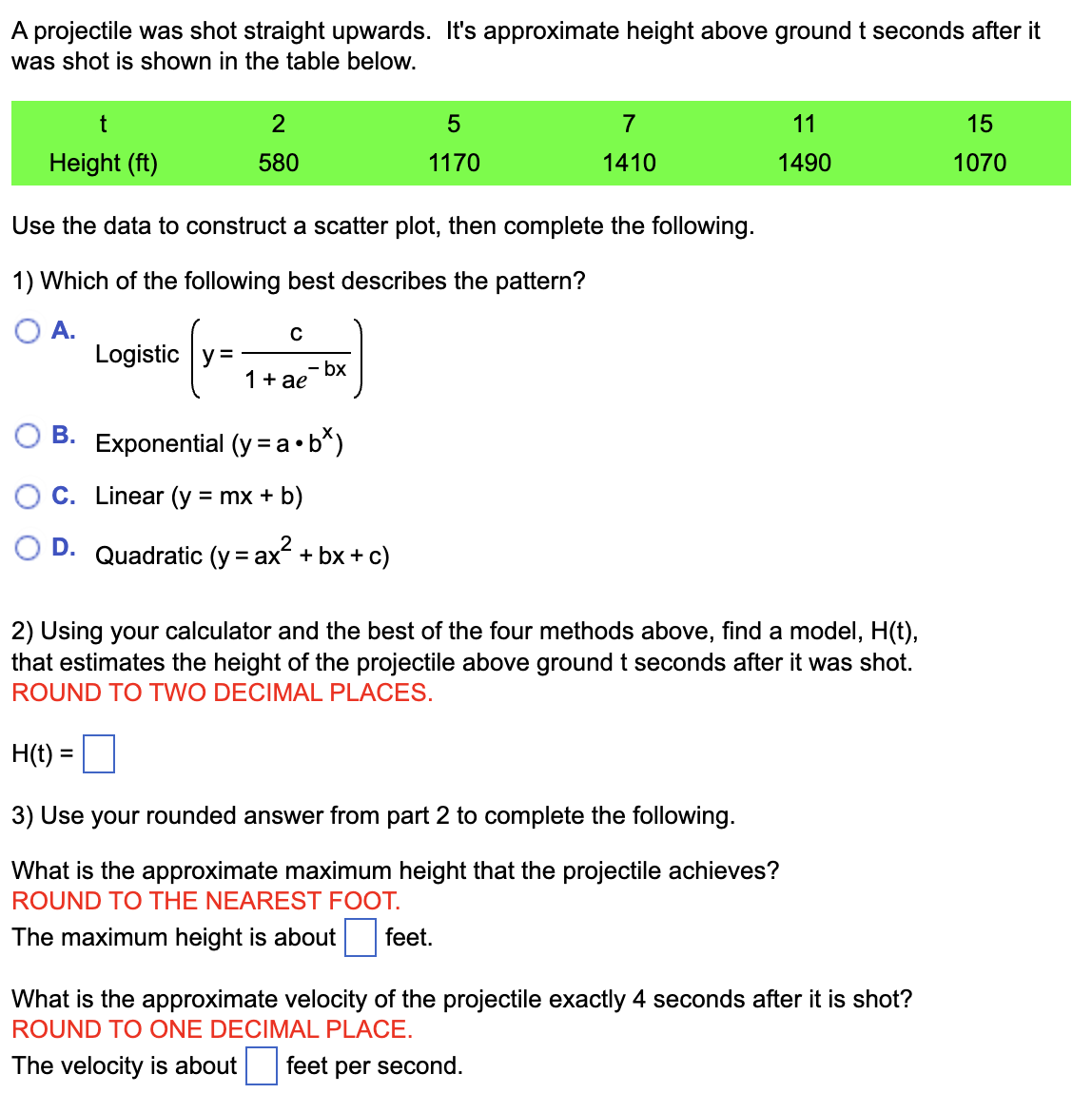 Solved A projectile was shot straight upwards. It's | Chegg.com