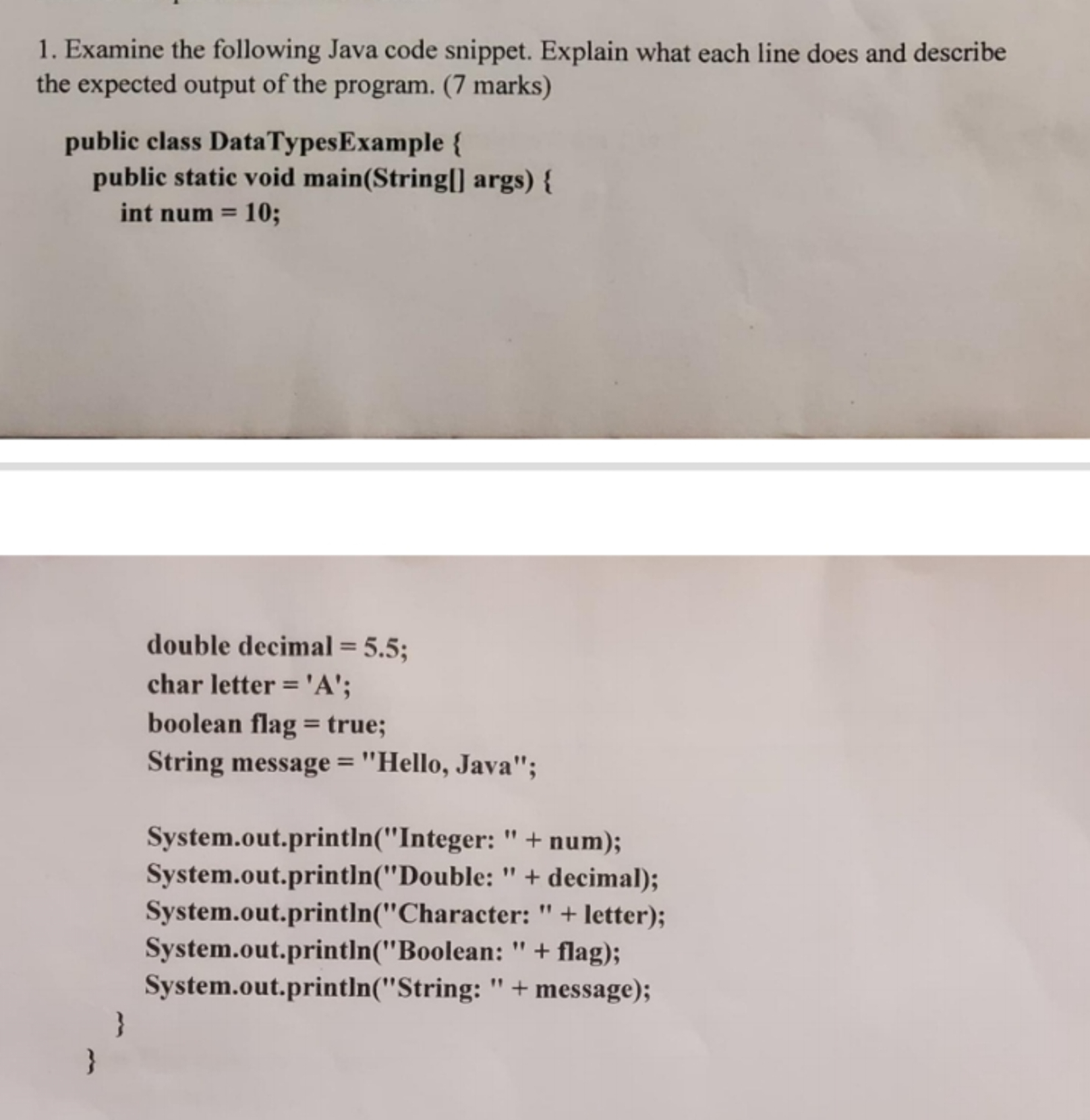 Solved double decimal =5.5;char letter = 'A';boolean flag = | Chegg.com