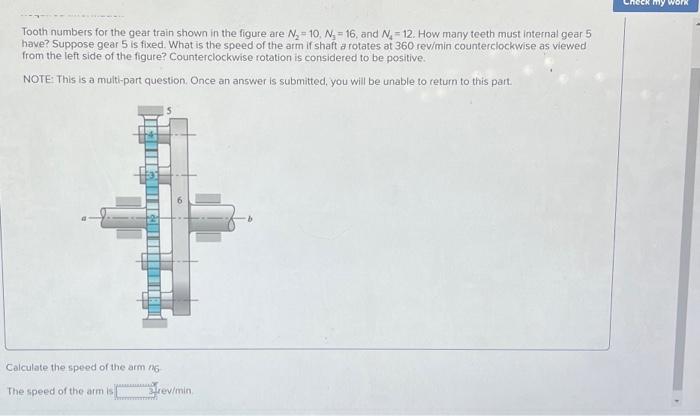 Solved Tooth numbers for the gear train shown in the figure | Chegg.com