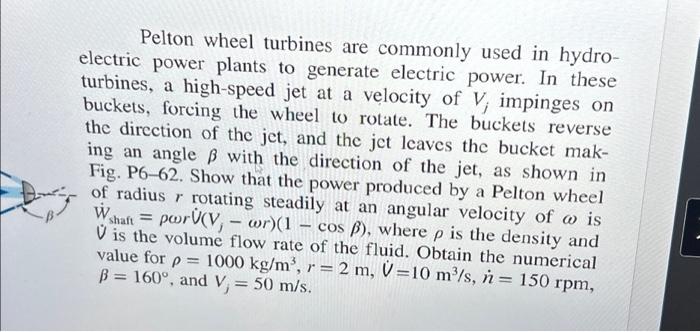 Solved D Pelton wheel turbines are commonly used in hydro- | Chegg.com