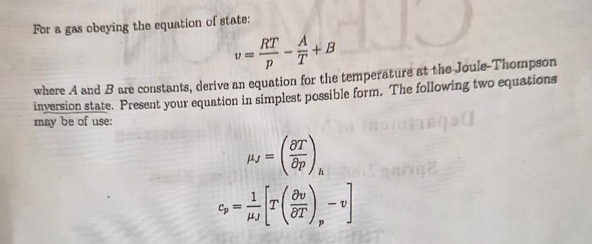 Solved For a gas obeying the equation of state: \\[ | Chegg.com