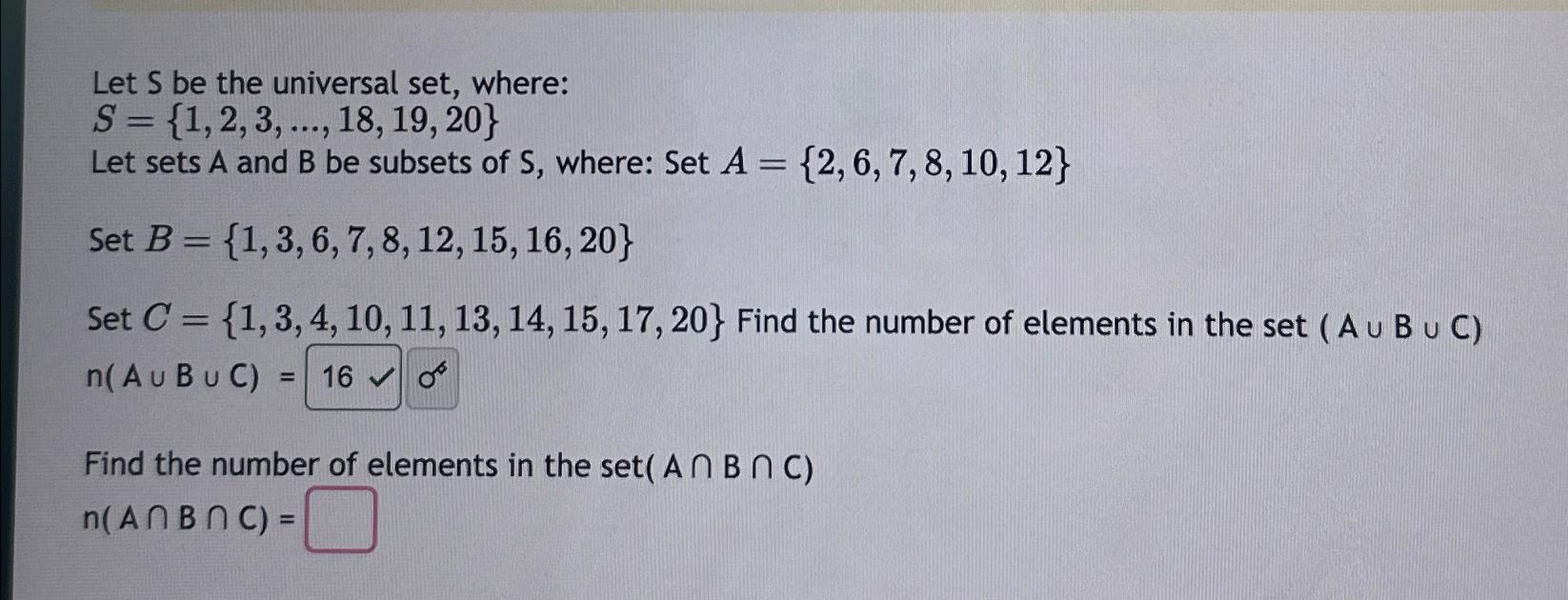 Solved Let S ﻿be the universal set, | Chegg.com