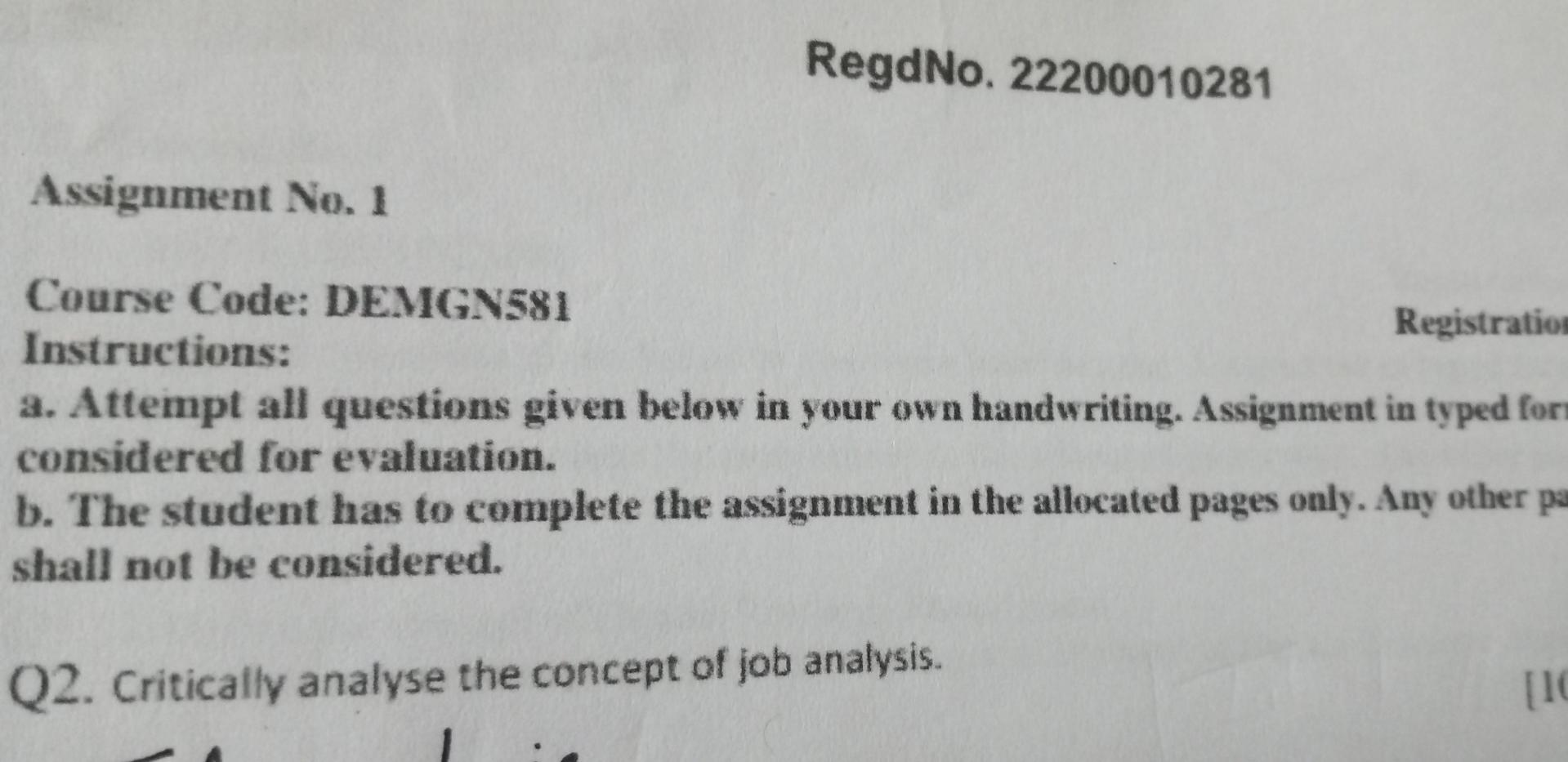 Assignment No. 1 Course Code: DEMGN581 Instructions: | Chegg.com