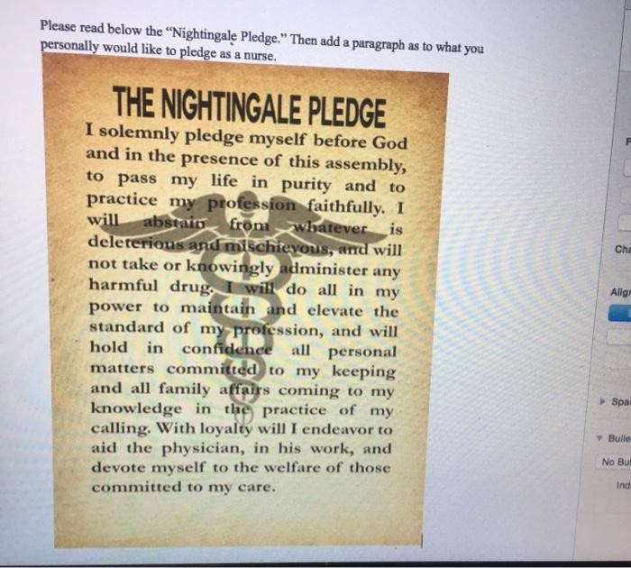 Solved Please read below the “Nightingale Pledge.” Then add | Chegg.com