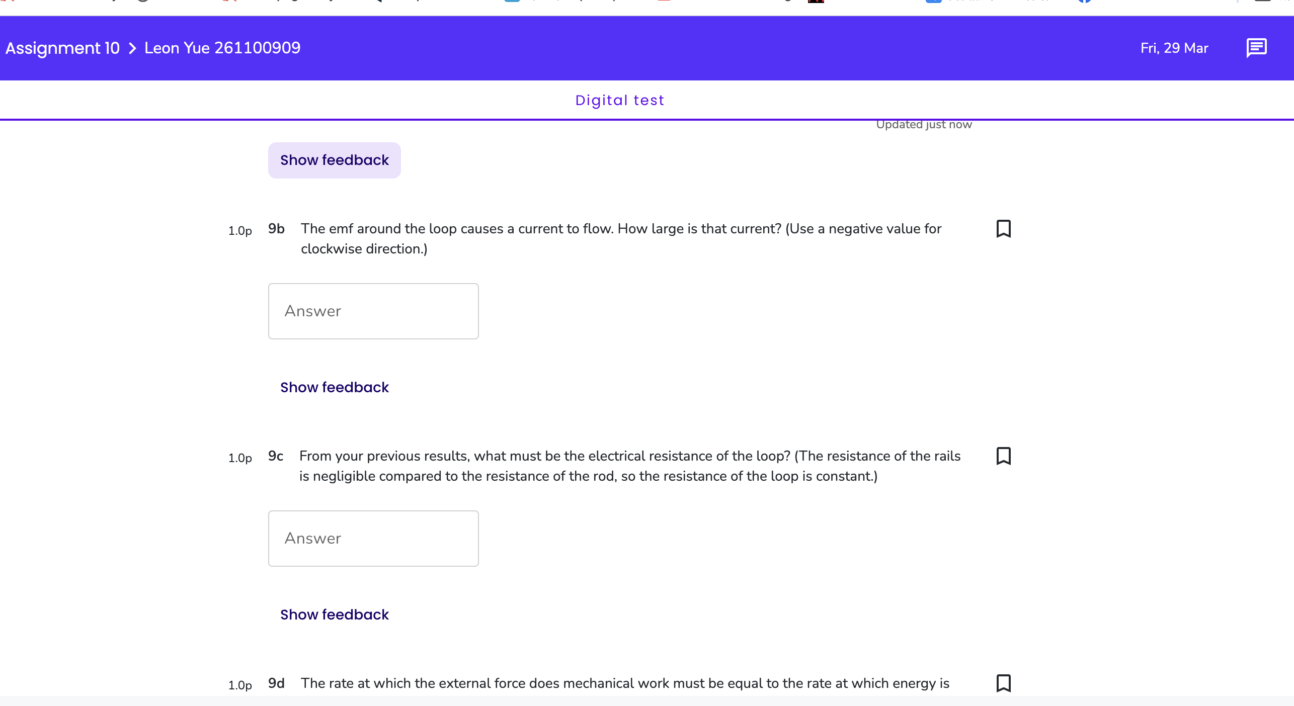 Solved 1.0p 9b The emf around the loop causes a current to | Chegg.com