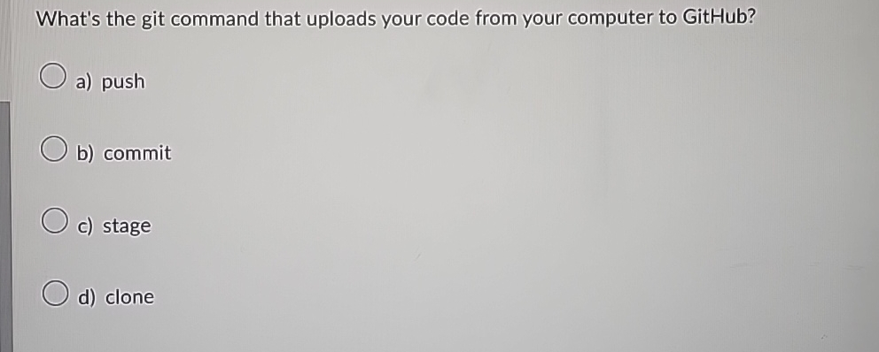 Solved What's the git command that uploads your code from | Chegg.com