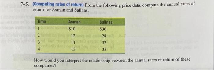 Solved -5. (Computing rates of return) From the following | Chegg.com