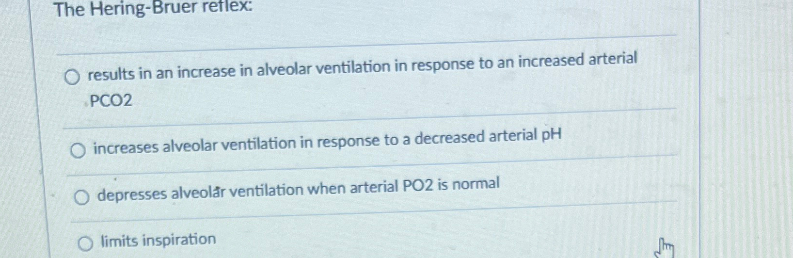 Solved The Hering-Bruer reflex:q, ﻿results in an increase in | Chegg.com