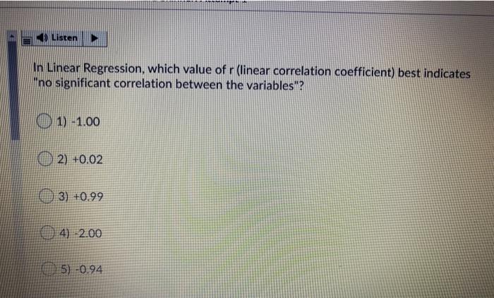 Solved MI Listen In Linear Regression, which value of r | Chegg.com
