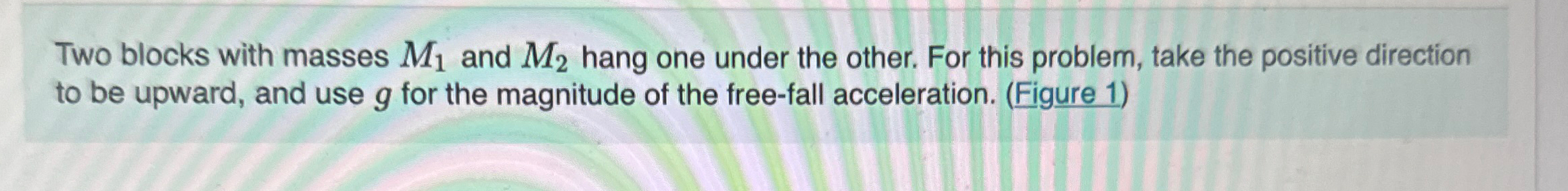 Solved Two blocks with masses M1 ﻿and M2 ﻿hang one under the | Chegg.com