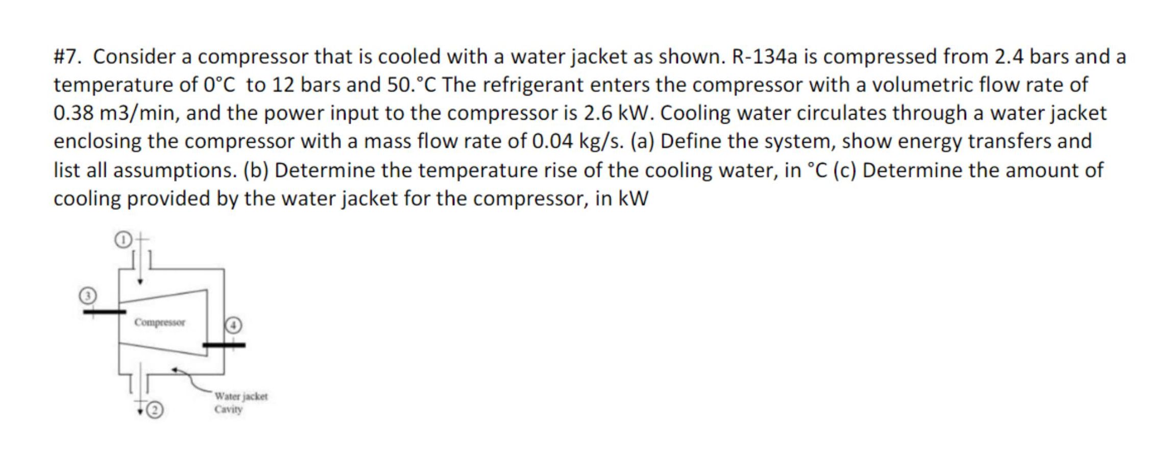 Solved #7. ﻿Consider a compressor that is cooled with a | Chegg.com