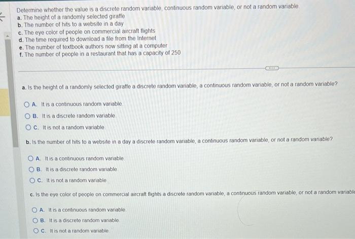 Solved Determine whether the value is a discrete random | Chegg.com