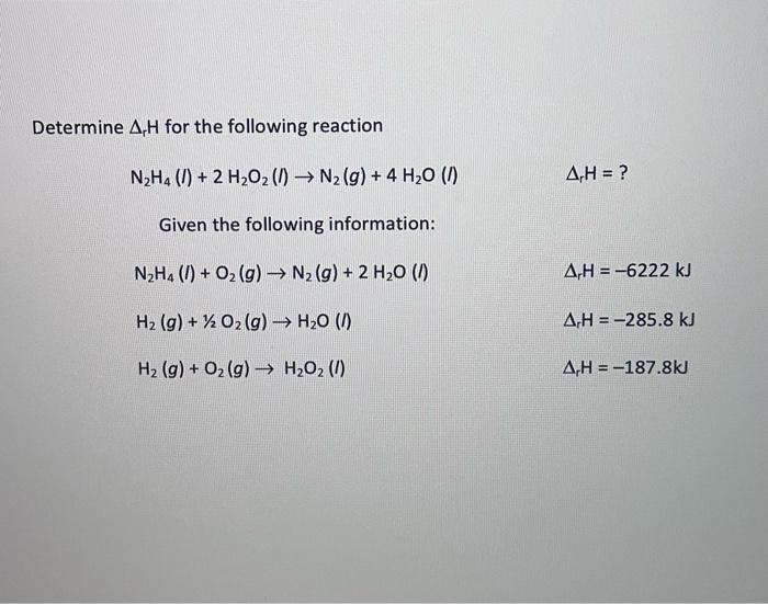 Solved Determine ΔrH for the following reaction | Chegg.com