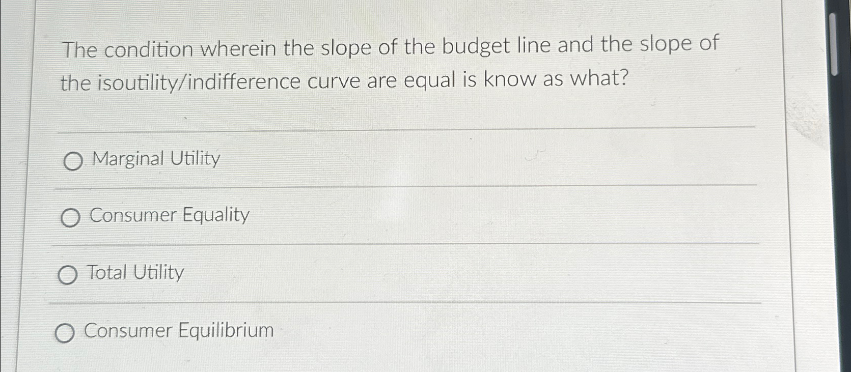 Solved The condition wherein the slope of the budget line | Chegg.com