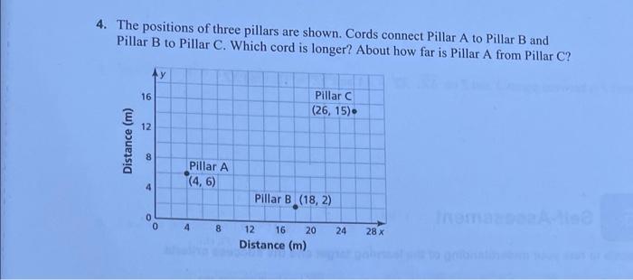 Solved 4. The positions of three pillars are shown. Cords | Chegg.com