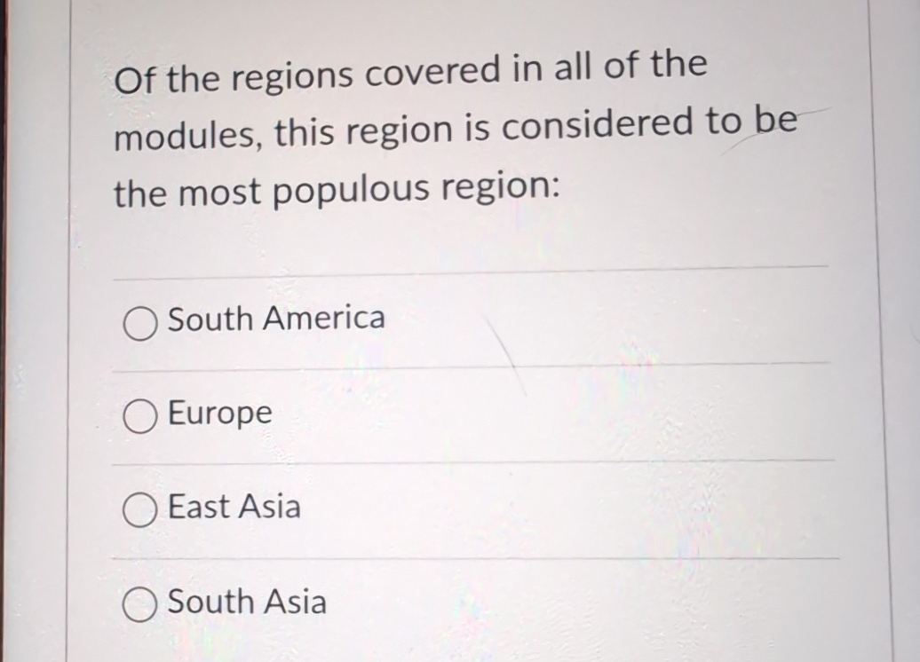Solved Of the regions covered in all of the modules, this | Chegg.com