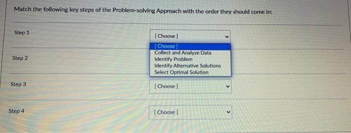 Solved Match the following key steps of the Problem-solving | Chegg.com