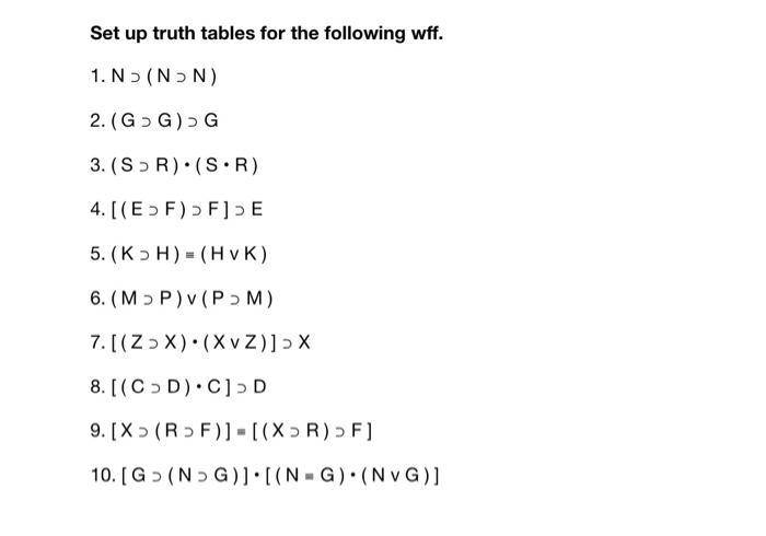 Solved Set up truth tables for the following wff. 1. N⊃(N⊃N) | Chegg.com