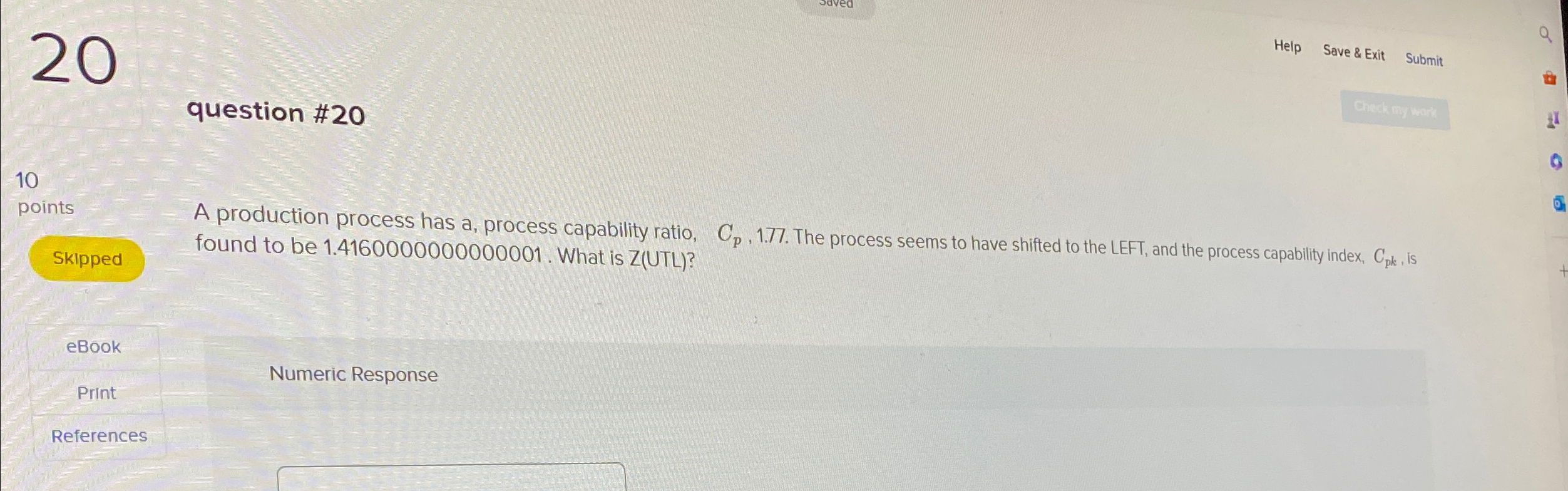 Solved 20HelpSave & ExitSubmitquestion #20Chack my | Chegg.com