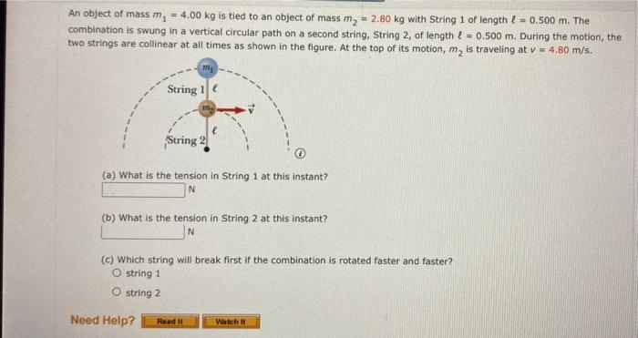 Solved An object of mass m1=4.00 kg is tied to an object of | Chegg.com