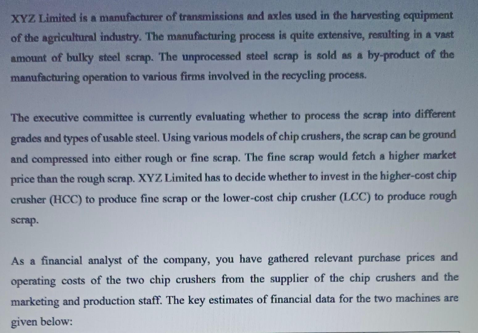 Solved XYZ Limited is a mamufacturer of transmissions and | Chegg.com