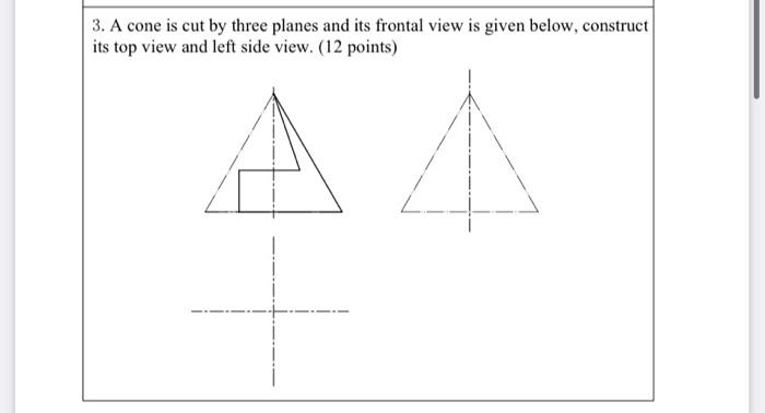 Solved 3. A cone is cut by three planes and its frontal view | Chegg.com