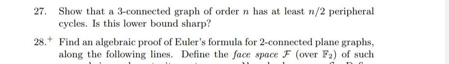 Solved 27. Show that a 3-connected graph of order n has at | Chegg.com