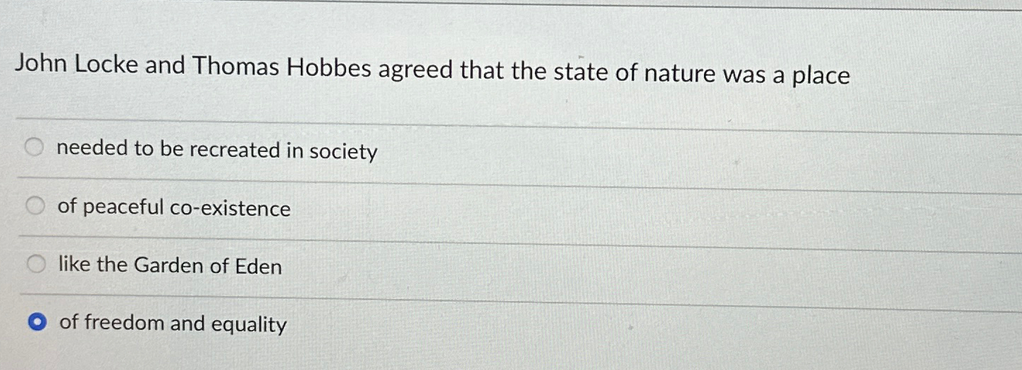 Solved John Locke and Thomas Hobbes agreed that the state of | Chegg.com