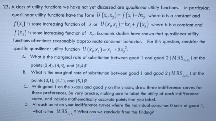 Solved 2 A Class Of Utility Functions We Have Not Yet 9023