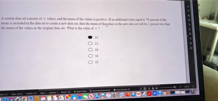Solved A Certain Data Set Consists Of Values And The Mean Chegg