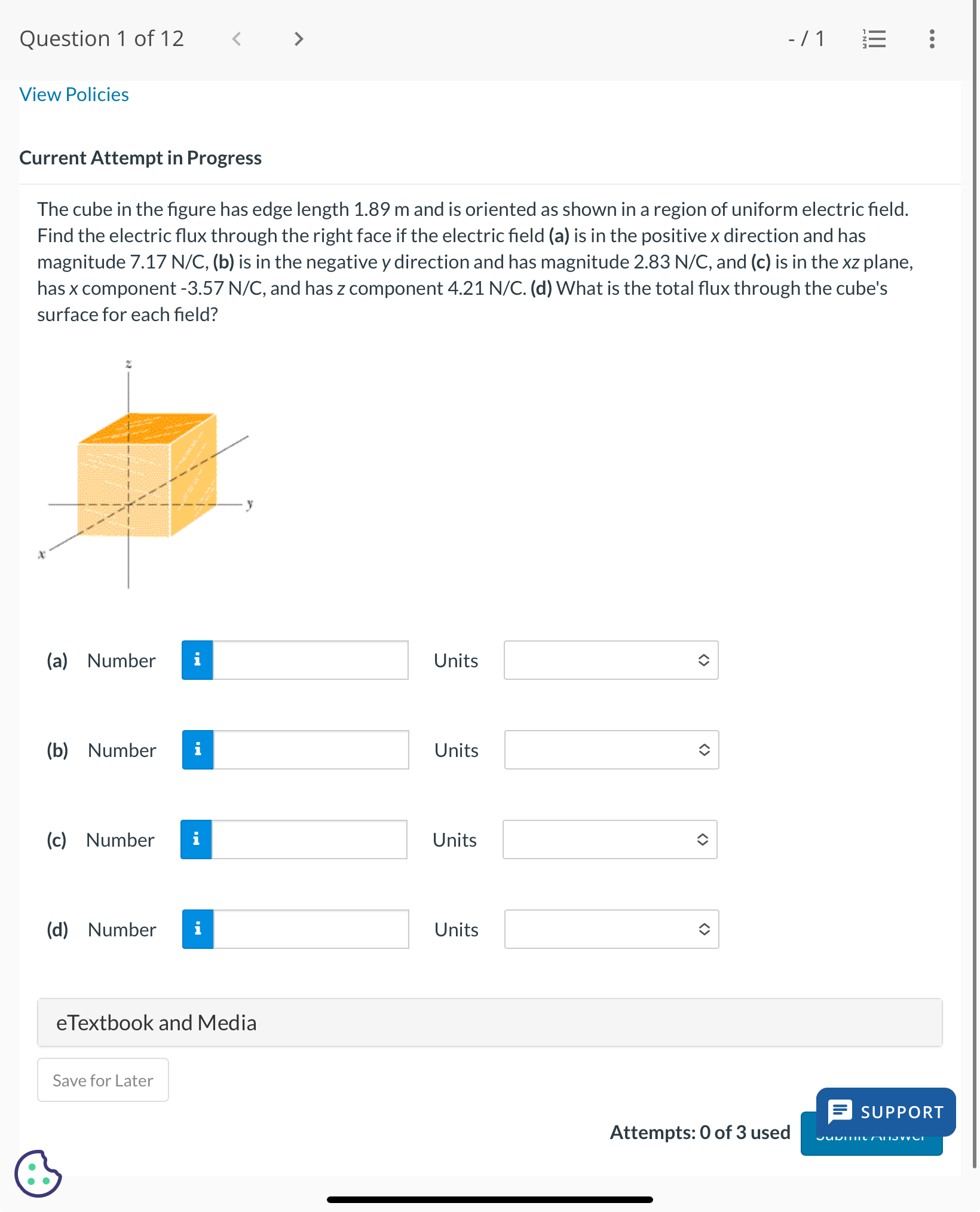 Solved Current Attempt in ProgressThe cube in the figure has | Chegg.com