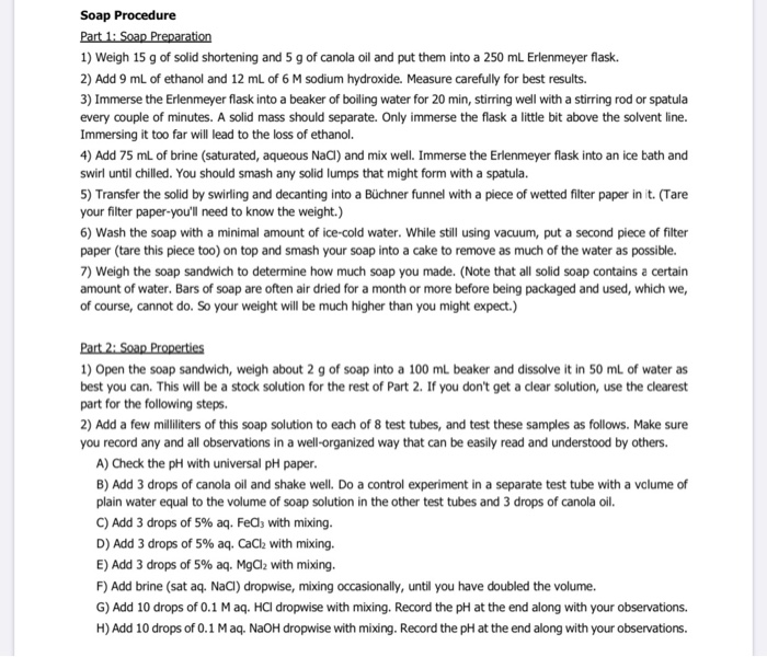 Solved Soap Procedure Part 1: Soap Preparation 1) Weigh 15 g | Chegg.com