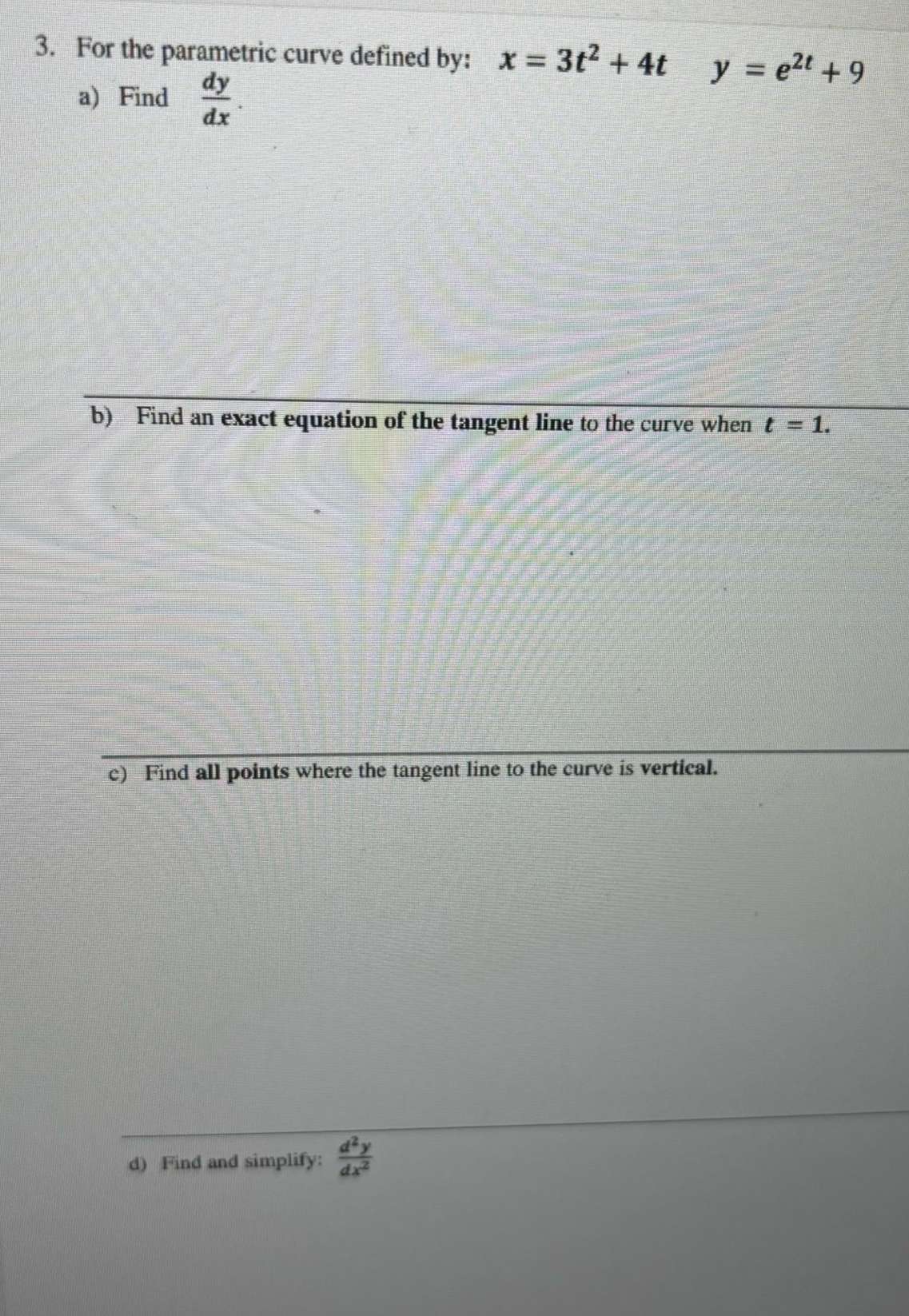Solved For the parametric curve defined by: | Chegg.com