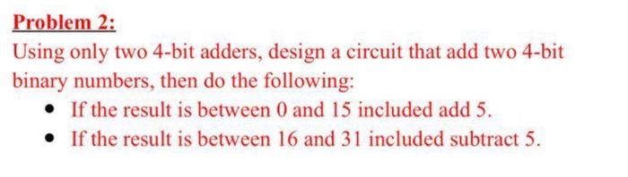 Solved Problem 2: Using only two 4-bit adders, design a | Chegg.com