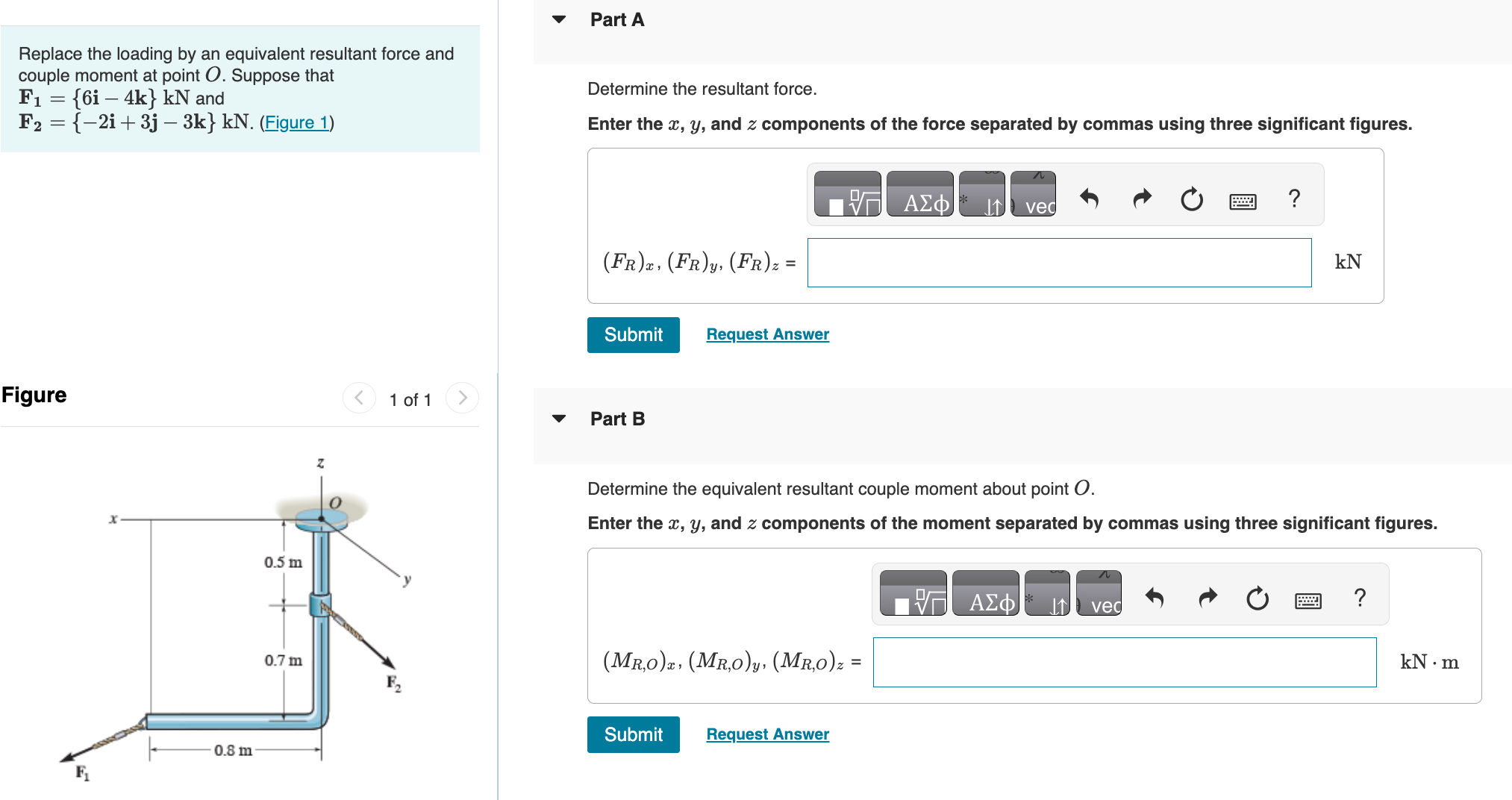 Solved Part AReplace the loading by an equivalent resultant | Chegg.com