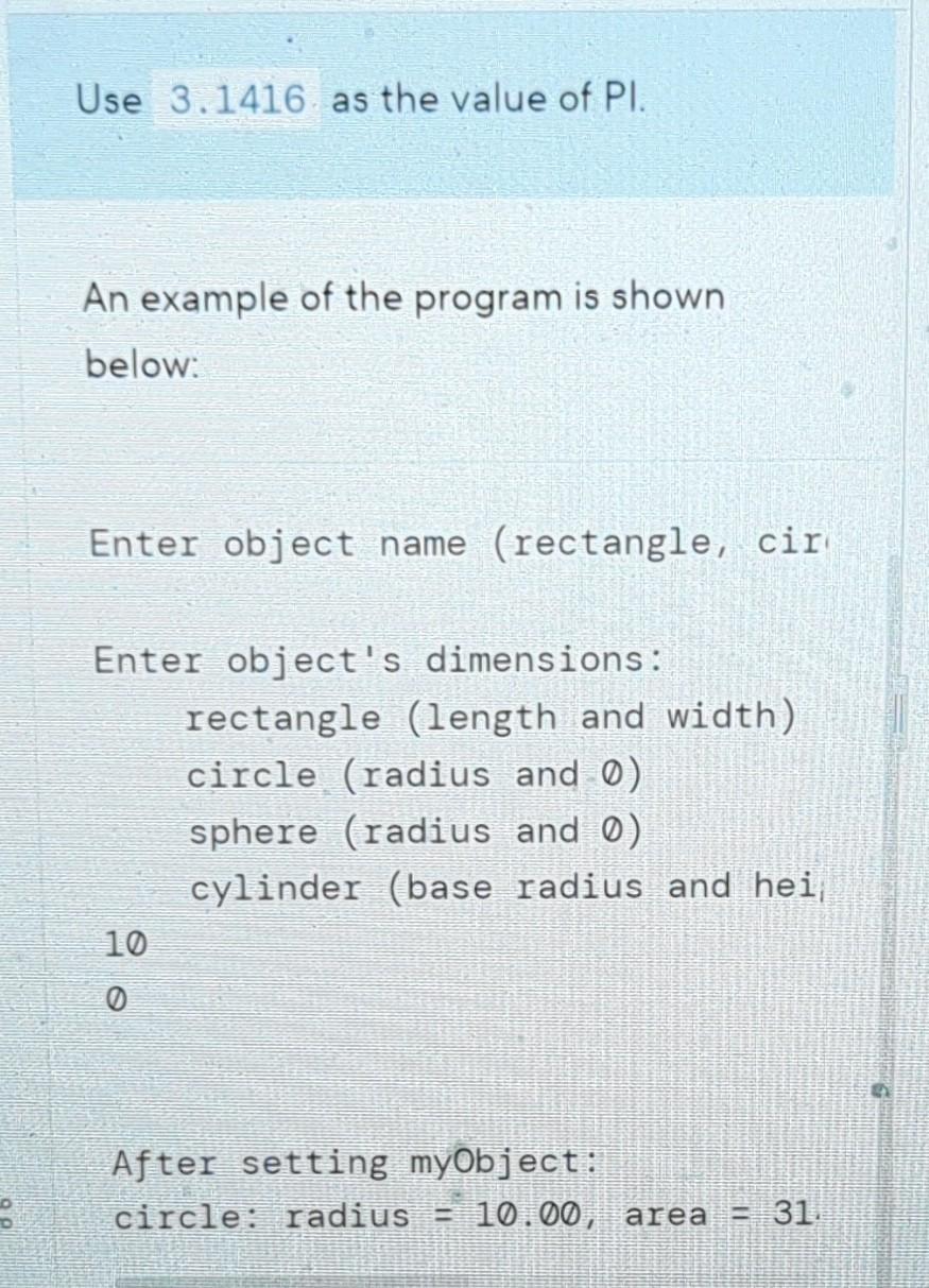 Solved Use 3.1416 as the value of PI. An example of the | Chegg.com