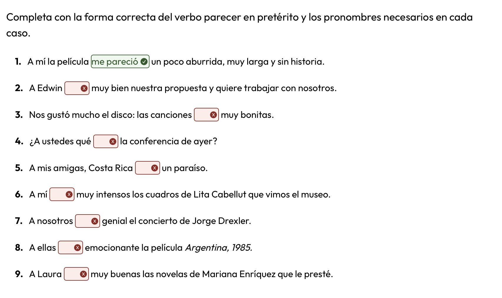 Solved Completa con la forma correcta del verbo parecer en | Chegg.com